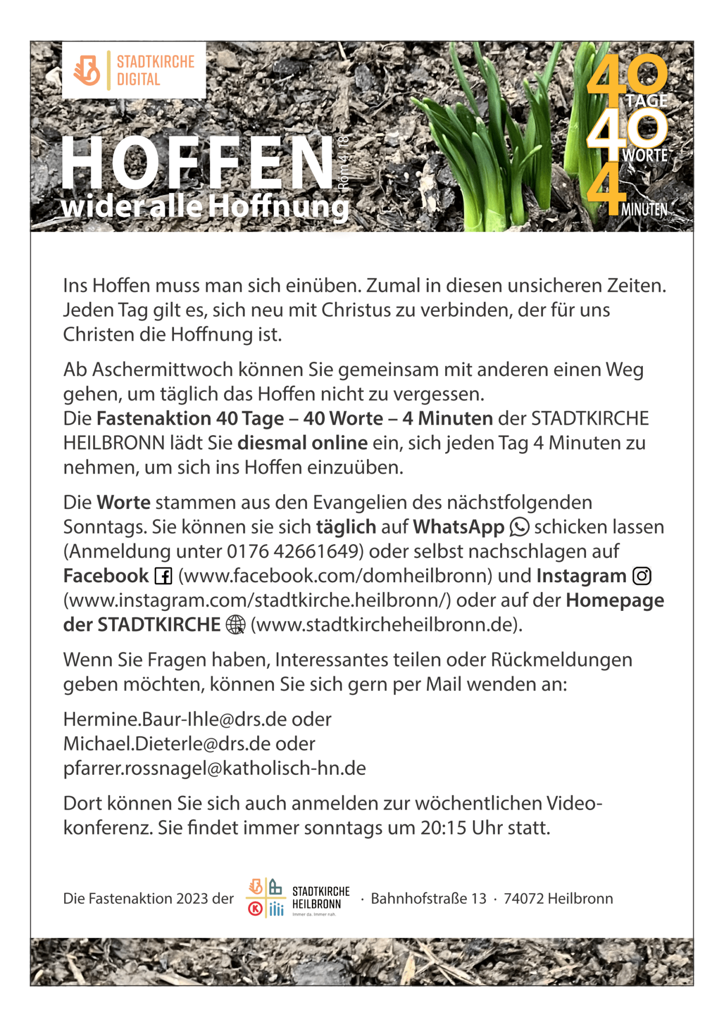 Hoffen wider alle Hoffnung – Fastenaktion 40 Tage-40 Worte online – Katholische Kirche – SE JaKoBuS